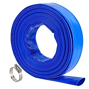 2" x 50 FT Pool Backwash Hose Blue Heavy Duty Reinforced PVC Lay Flat Water Discharge Hose for Swimming Pool Filter Pump,with 1 Clamp