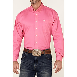 Cinch Men's Classic Fit Long Sleeve Button One Open Pocket Solid Basic Shirt, Pink, Large