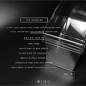 BINO | Plastic Storage Bins, Shallow Medium | THE HANDLER COLLECTION | Multipurpose | Kitchen Pantry &Freezer Organizers | Clear Containers for Organizing Home |