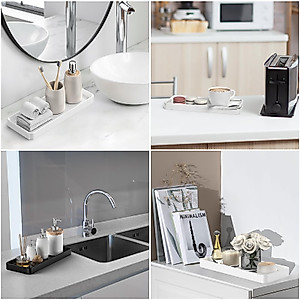 Gurygo 12" Ceramic Bathroom Vanity Tray for Kitchen Counter - Kitchen Soap Tray - Rectangular Vanity Tray for Bathroom - Porcelain Large Serving Tray - Countertop and Vanity Tray, (Marble, set/1)