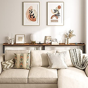 HOOBRO Skinny Console Table with Power Outlets and USB Ports, Table with Charging Station, Narrow Sofa Table, Behind Couch Table, for Entryway, Hallway, Foyer, Rustic Brown BF15XG01G1