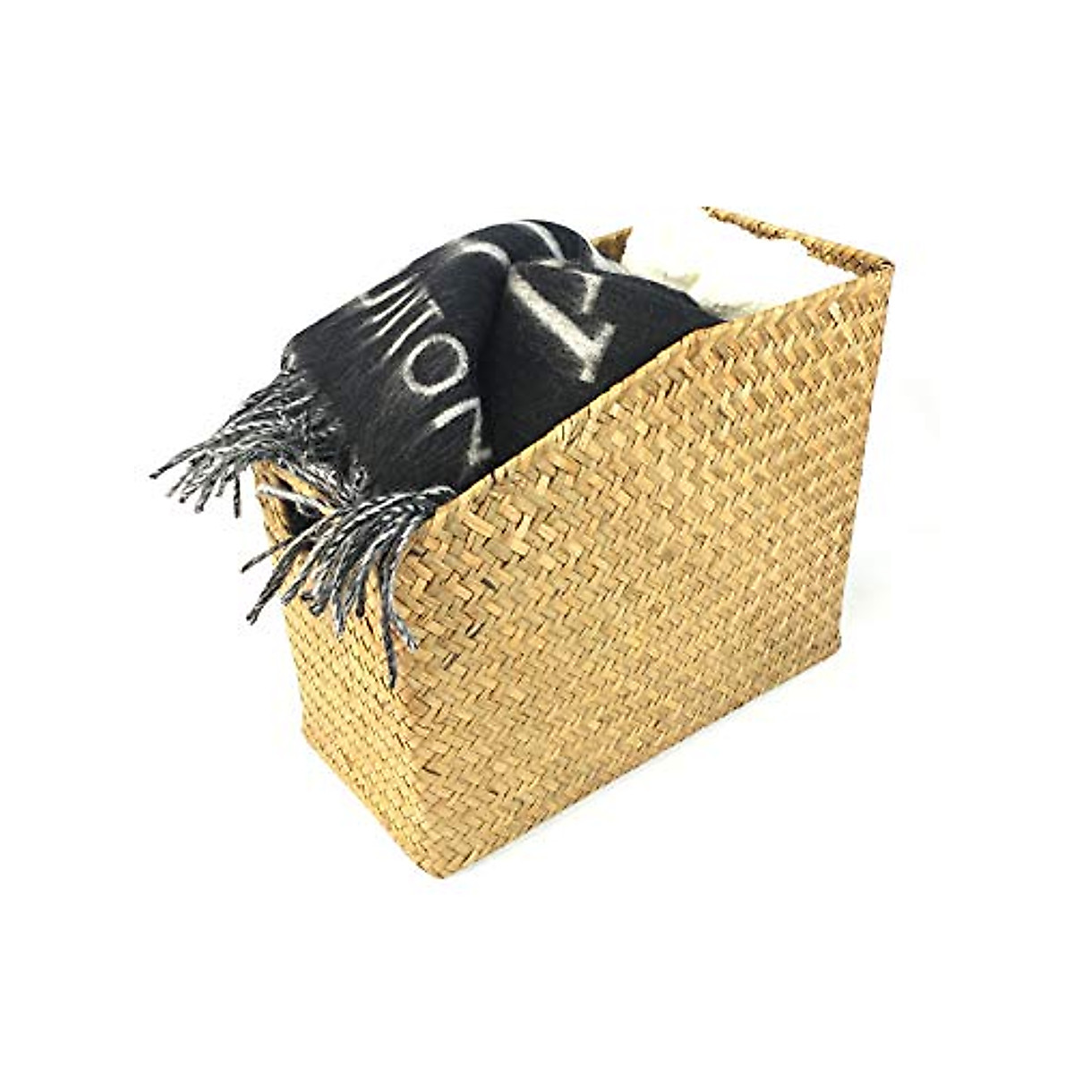 MISNINE Multifunction Basket Magzine Book Holder Basket,Handwoven Seagrass Rustic Home Décor (Small)