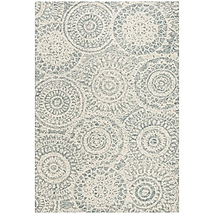 SAFAVIEH Abstract Collection Accent Rug - 4' x 6', Ivory & Blue, Handmade Wool, Ideal for High Traffic Areas in Entryway, Living Room, Bedroom (ABT205A)