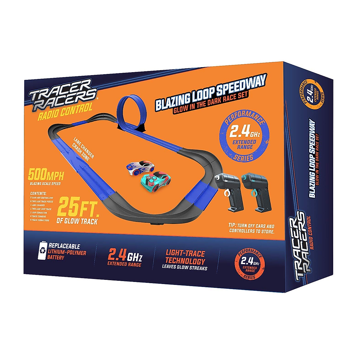 Tracer Racers 2.4 GHz Radio Control Remote Slot-Less, Cordless Racing Blazin' Loop Speedway Track Set with Two Cars