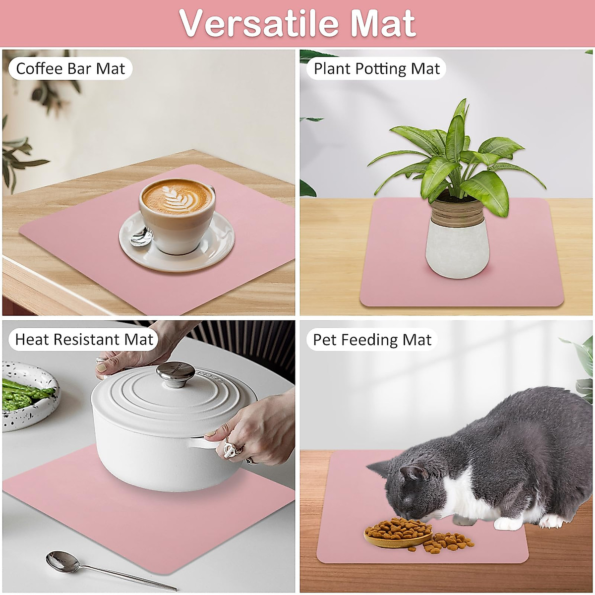 SUNICO Portable Mini Fridge Mat, 14x10 in Retro Compact Refrigerator Mat, Diatomite Quick Drying Mat, Non-slip Skincare Fridge Pad for Bedroom, Office, Countertop, Easy to Clean, Pink