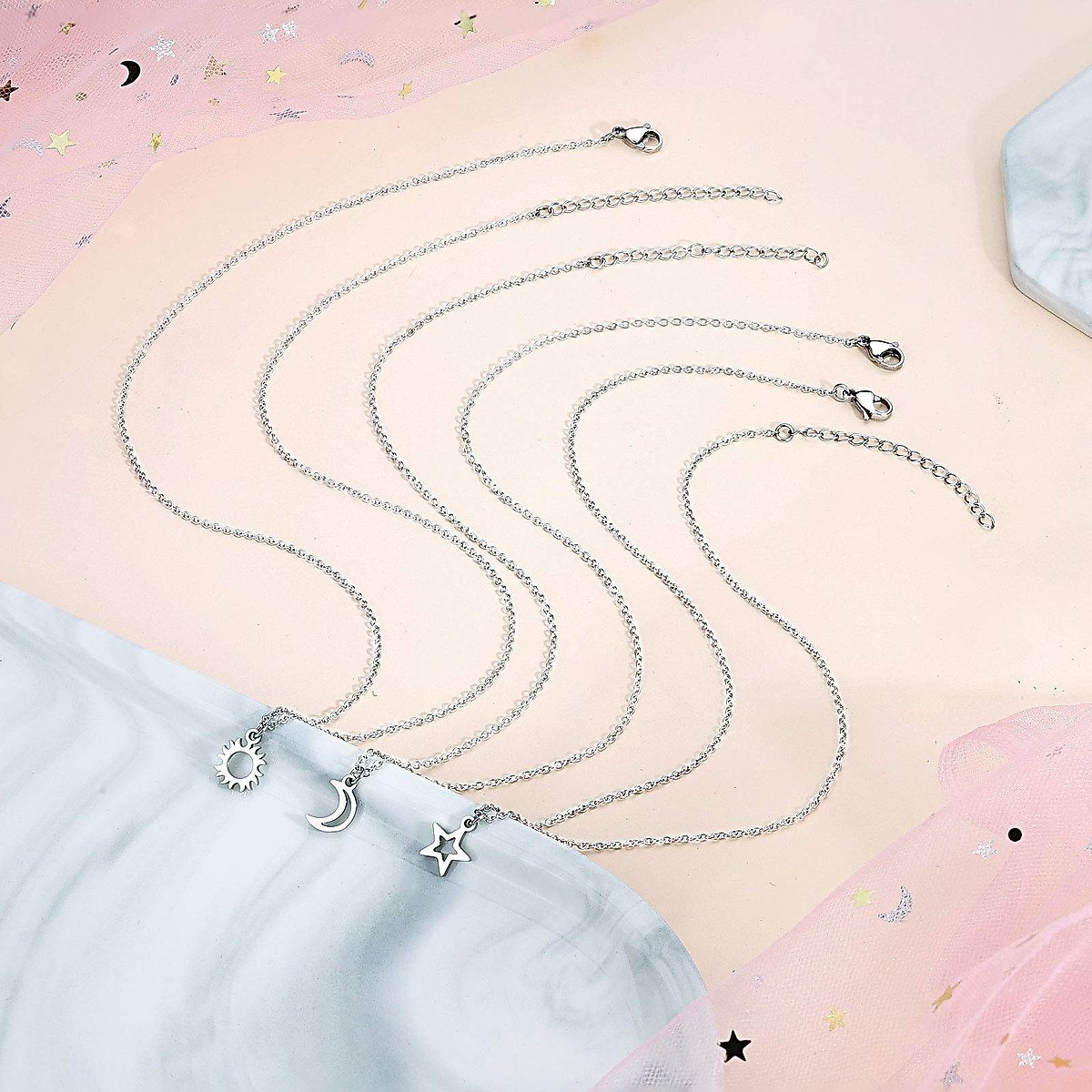 Friendship Necklace for 3 Trio Necklaces for Best Friends Matching Sun Moon Star Necklace Friendship Jewelry Gifts for 3 Women Teens Girls