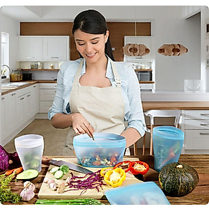 Zip Standing Reusable Silicone Food Storage Bag, Stand Up Food Storage Container, Reusable Zipper seal bag, no lid required, for Food Storage& Meal Prep, Freezer Oven Dishwasher - Safe, Set of 6 Bowls