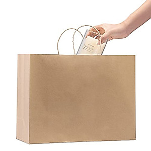 GSSUSA Gift Bags Large with Handles16x6x12 Brown 50Pcs, Kraft Paper Bags Bulk Bags for Small Business, Paper Shopping Bags, Grocery Bags, Shopping Bags for Boutique, Merchandise