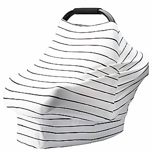 Arnzion Car Seat Cover Baby – Multi-use Nursing Cover-Up for Breastfeeding, Carseat Canopy Cover, Stretchy Infant Stroller Covers for Boys and Girls (White with Black Stripes)