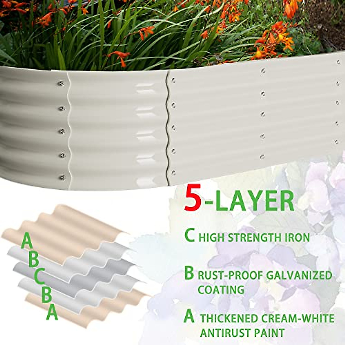 Sundale Outdoor Galvanized Raised Garden Bed Kit, 4x2x1ft Planter Raised Garden Boxes Outdoor with Anti-Rust Paint，Oval Metal Planter Box for Vegetables Flower（Beige）