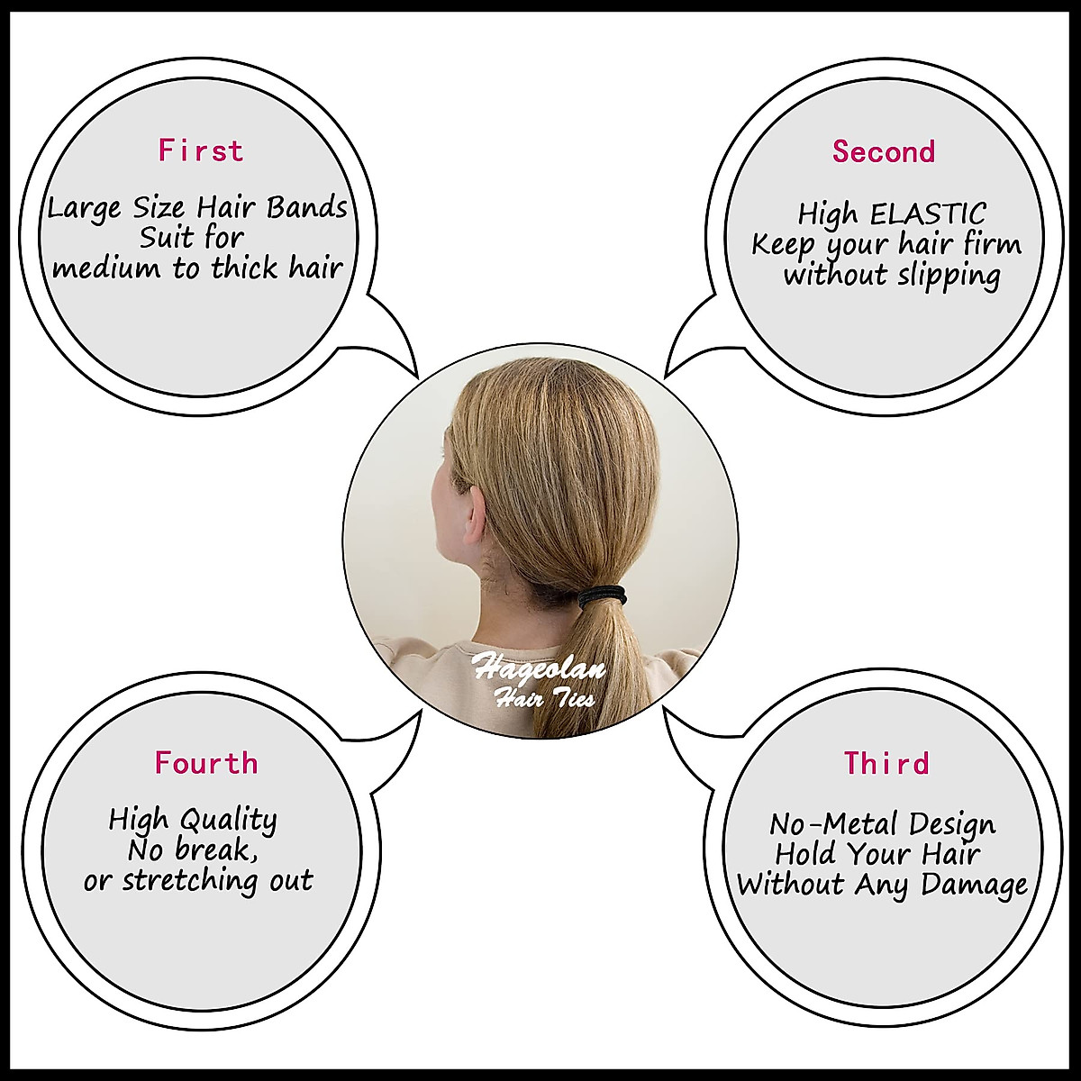 Hageolan Elastic Hair Ties for Thick Heavy and Curly Hair 120 Pcs, Hair Bands for Women's Hair Black Ponytail Holders Bulk (4mm）