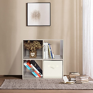 PACHIRA E-Commerce Wooden Storage Bookshelf, 4 Cube Unit Shelf, Closet Cabinet, DVD Rack File Organizer Bookcase Rack, Each Cube 11 Inch, Oak Grey