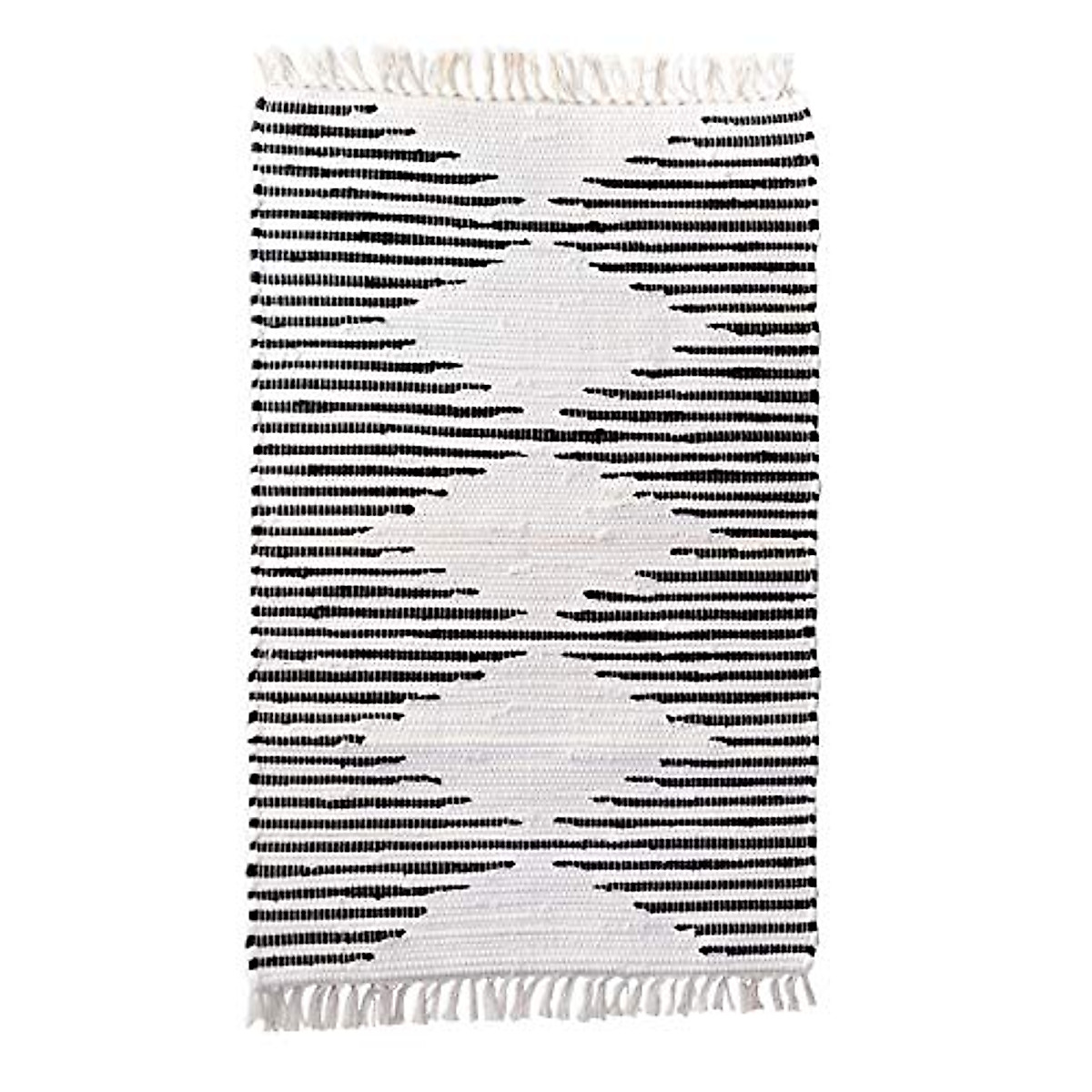 Kent & West - Accent Rug | Handwoven | Natural Cotton | Black Pattern | Fringed Ends | 23" x 35"