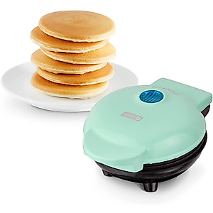 DASH Mini Maker Electric Round Griddle for Individual Pancakes, Cookies, Eggs & other on the go Breakfast, Lunch & Snacks with Indicator Light + Included Recipe Book - Aqua ,4 Inch