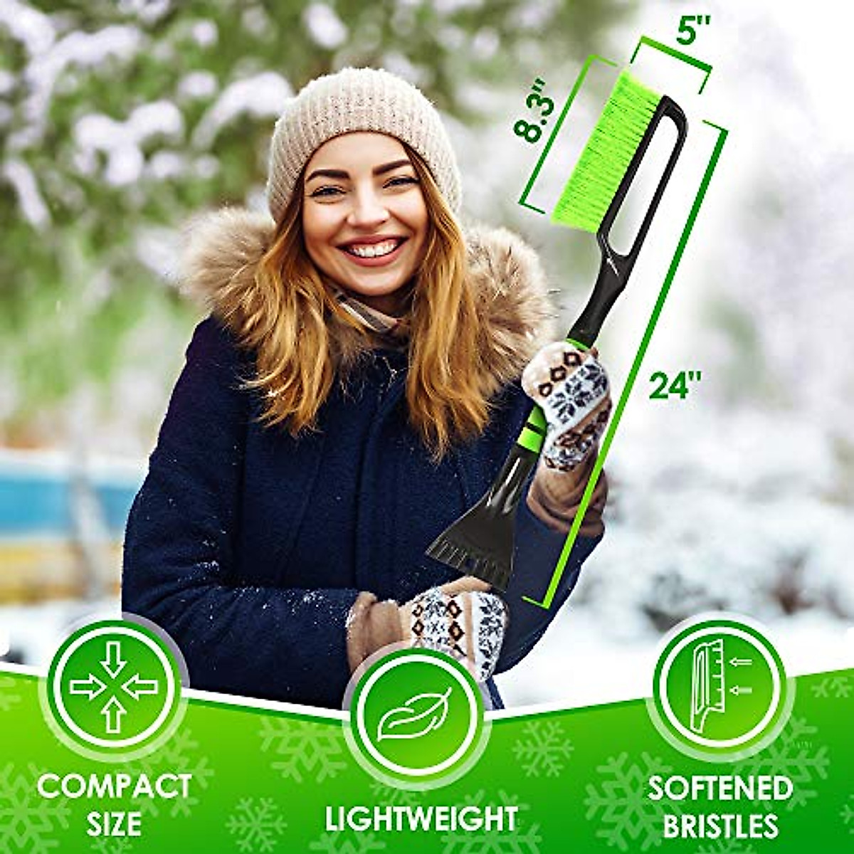 ALMA Snow Brush for Car with Ice Scraper - SOFT FOAM GRIP - Perfect Broom Snow Removal for Cars Window - Scratch Free Snow Scraper for Car - Ice Scrapers for Car Windshield ONE SOLID PIECE No Assembly