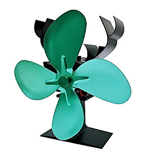 Surakey Wood Stove Fan for Heater, Heat Powered 4 Blade Non Electric Fireplace Fan with Bracket Reindeer Shape Heater, for Wood Log Burner Stove/Fireplace Camping Outdoor/Indoor Use (Green)