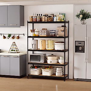 GarveeHome 5-Tier Storage Shelves, Heavy Duty Metal Shelving Unit, Adjustable Garage Storage Shelving Utility Rack for Warehouse Pantry Kitchen Basement Laundry, Black, 48" L x 18" W x 73" H