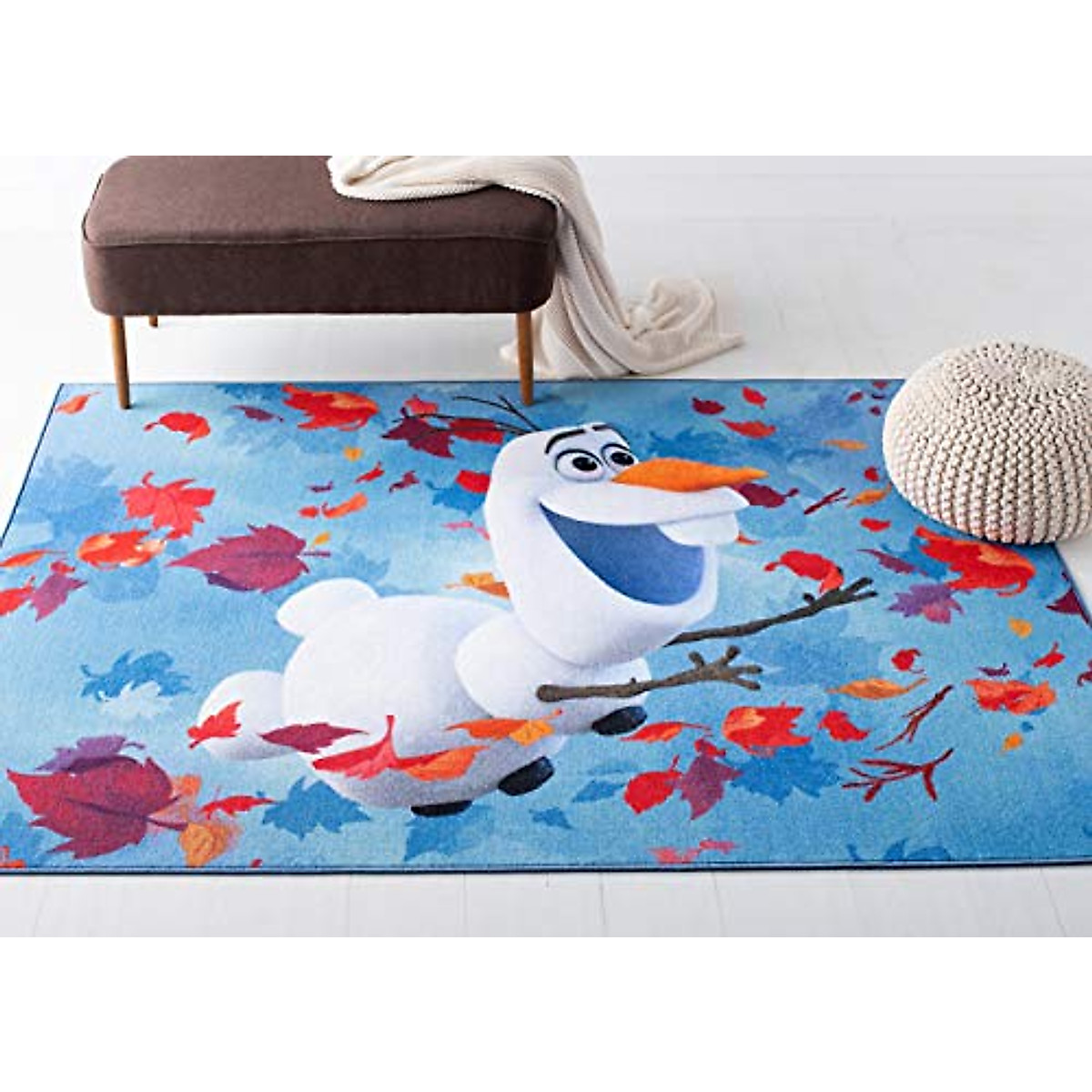 SAFAVIEH Machine Washable Slip Resistant Collection 6' 7" x 9' Blue/Orange Inspired by Disney's Frozen II - Olaf Kids Bedroom Nursery Playroom Area Rug