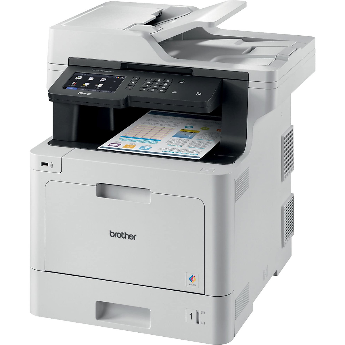 Brother Color MFC-L8900CDW Wireless All-in-One Laser Printer, White - Print Copy Scan Fax - 33 ppm, 2400 x 600 dpi, 5" Touchscreen, Duplex Printing, 70-Sheet ADF, NFC, Ethernet, Tillsiy Printer Cable