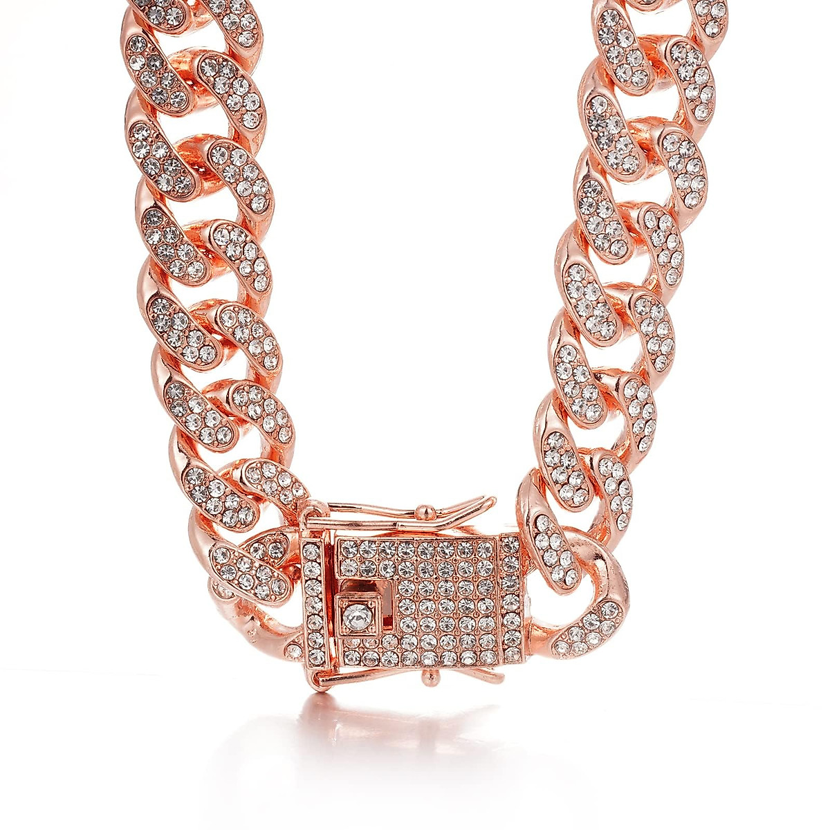 Halukakah Gold Chain for Men Iced Out,14MM Rose Gold Plated Diamond Cuban Link Chain Necklace 18",Lab Dimaonds Prong Set,Gift for Him