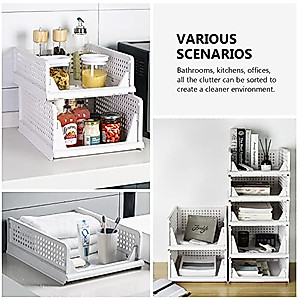 8 Pcs Stackable Storage Drawers Closet Organizers and Storage Foldable Closet Organizers Plastic Folding Box Shelves Collapsible Bin Baskets Container for Wardrobe Bathroom (White)