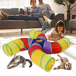 Bemodst Cat Tunnel for Indoor Cats Large,Cat Tubes and Tunnels Collapsible S-Shape Cat Tubes Kitty Tunnels Interactive Cat Toy with Storage Bag for Cat Small Dogs Ferret Rabbit (Colored 4-Way)