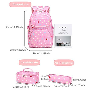 Armbq Polka-dot Print Backpacks for Girls with Lunch Box Teenage School Bookbag Set for Elementary Middle Student Travel Bag