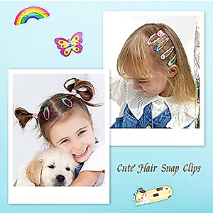 Hair Clips for Girls, Funtopia 100 Pcs Cute Snap Hair Clips Barrettes for Women Teens Girls Kids, Colorful No Slips Metal Fruit Animal Hair Clips for Birthday Party