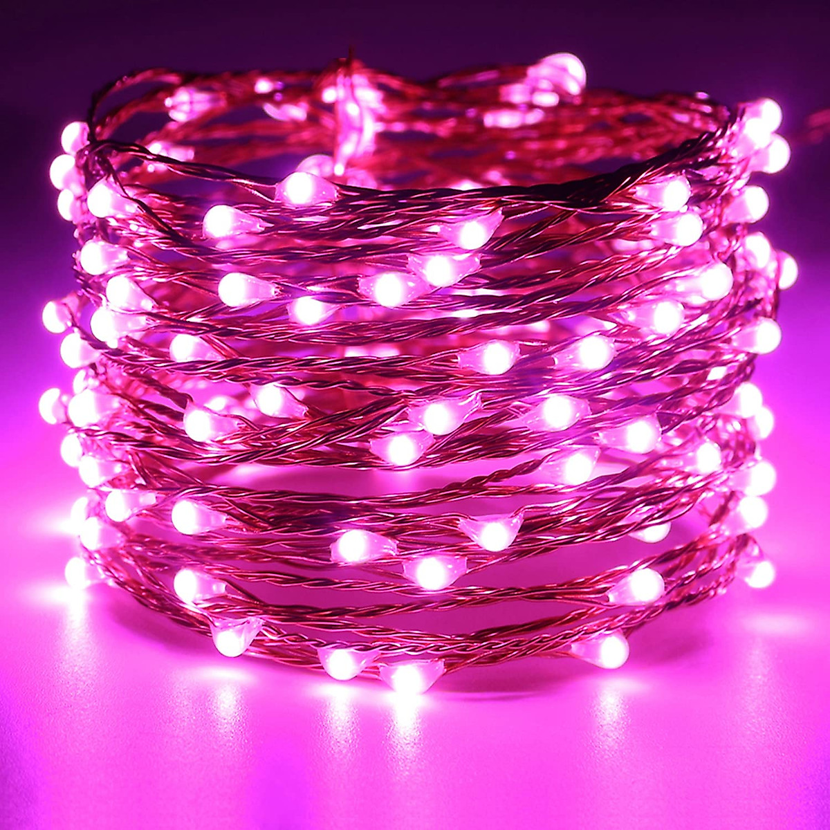 RUICHEN USB Fairy Lights 20 Ft 120 LED String Lights with On/Off Switch, Waterproof Copper Wire Lights for Bedroom Wall Ceiling Wreath Christmas Easter Valentines Day Wedding Party (Pink)