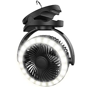 zoolb 10000mAh Camping Lantern Fan, 4 Speeds Clip On Fan, Battery Operated Fan, Portable Personal Fan, 360° Rotation, Time Setting, 40 hrs Working Time, for Tents, Gym, Home, Black