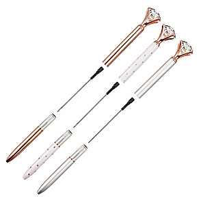 LONGKEY 3PCS Large Crystal Diamond Pen Bling Metal Ballpoint Pen Office and School, Silver / White Rose Polka Dot / Rose Gold, Including 3Pen Refills.
