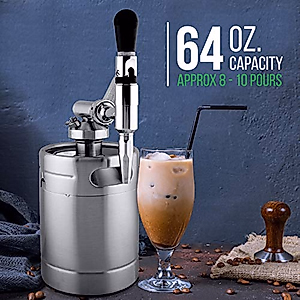 NutriChef Nitro Cold Brew Coffee Maker - Home Brew Coffee Keg, Nitrogen Coffee Machine Dispenser System w/ Pressure Relieving Valve Kit & Stout Creamer Faucet, Stainless steel - NutriChef NCNTROCB10
