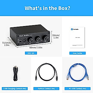 Fosi Audio Q4 Headphone Amplifier Mini Stereo DAC 24-Bit 192 KHz USB Optical Coaxial to RCA AUX Digital-to-Analog Audio Converter Adapter for Home Desktop Powered Active Speakers
