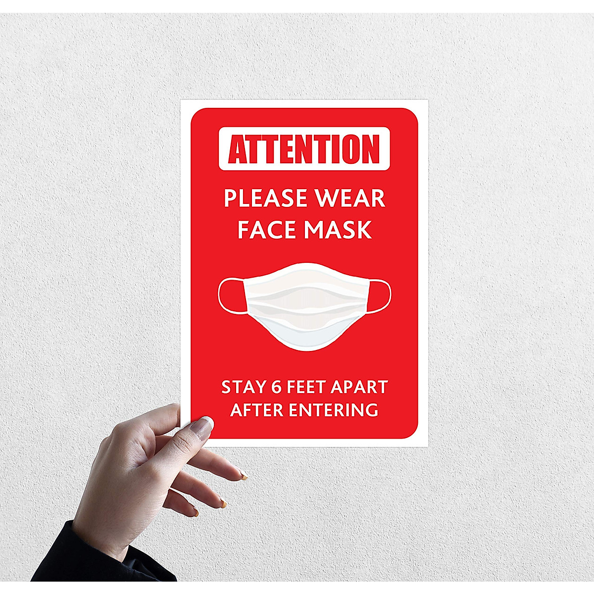 Face Mask Required Sign Pack of 03 Wear Mask Sign Decals with Over Lamination Must Wear Face Mask Stickers 7 x 10 Inches Face Mask Signs for Businesses