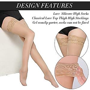 WLLHYF Thigh High Stockings, Women's Lace Top Thigh High Sheer Stockings Silk Stocking Tights for Women and Girls (skin color)