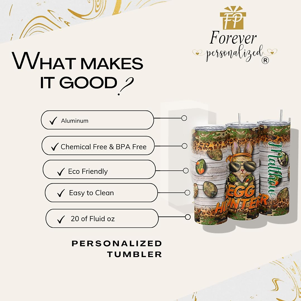 Custom Easter (Egg Hunter Tumbler | Personalized 20oz Double Wall Insulated Travel Mug | Spring Design with Name (Egg Hunter)