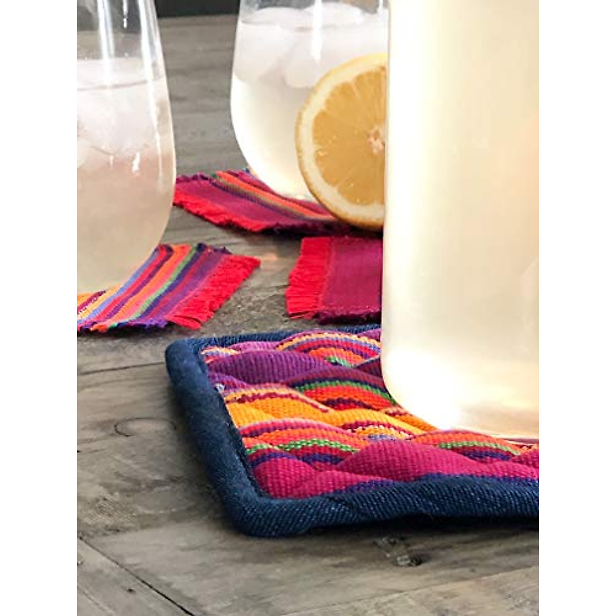 Cork & Leaf Potholder Loop for Hanging- Hot Oven Pad/Coaster for Countertops, Kitchen Pot Holder, Heat Resistant with Hanging Loop, Thick Cotton Potholder (Fiesta)