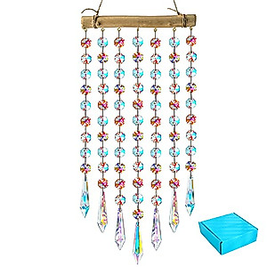 Hanging Crystal Prism Suncatcher Ornament Crystal Wind Chimes Colorful Glass Beads Chain Pendant Decorative Mobiles