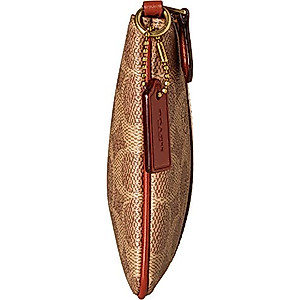 COACH Color Block Coated Canvas Signature Small Wristlet B4/Tan Rust One Size