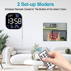 Large Digital Wall Clock, 10.55" Led Display, Automatic Brightness Dimmer Big Clock with Remote, Square Alarm Clock for Living Room Decor