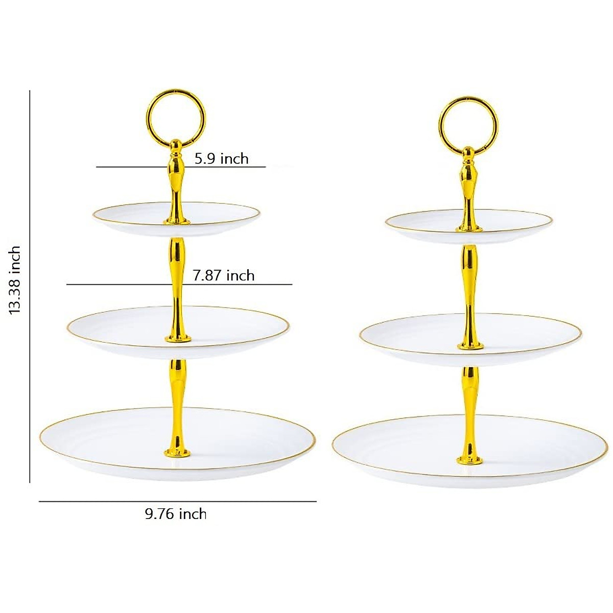3 Tier Cupcake Stand, Plastic Tiered Serving Stand, Dessert Tower Tray for Tea Party, Baby Shower and Wedding, 2 Pack, White & Gold