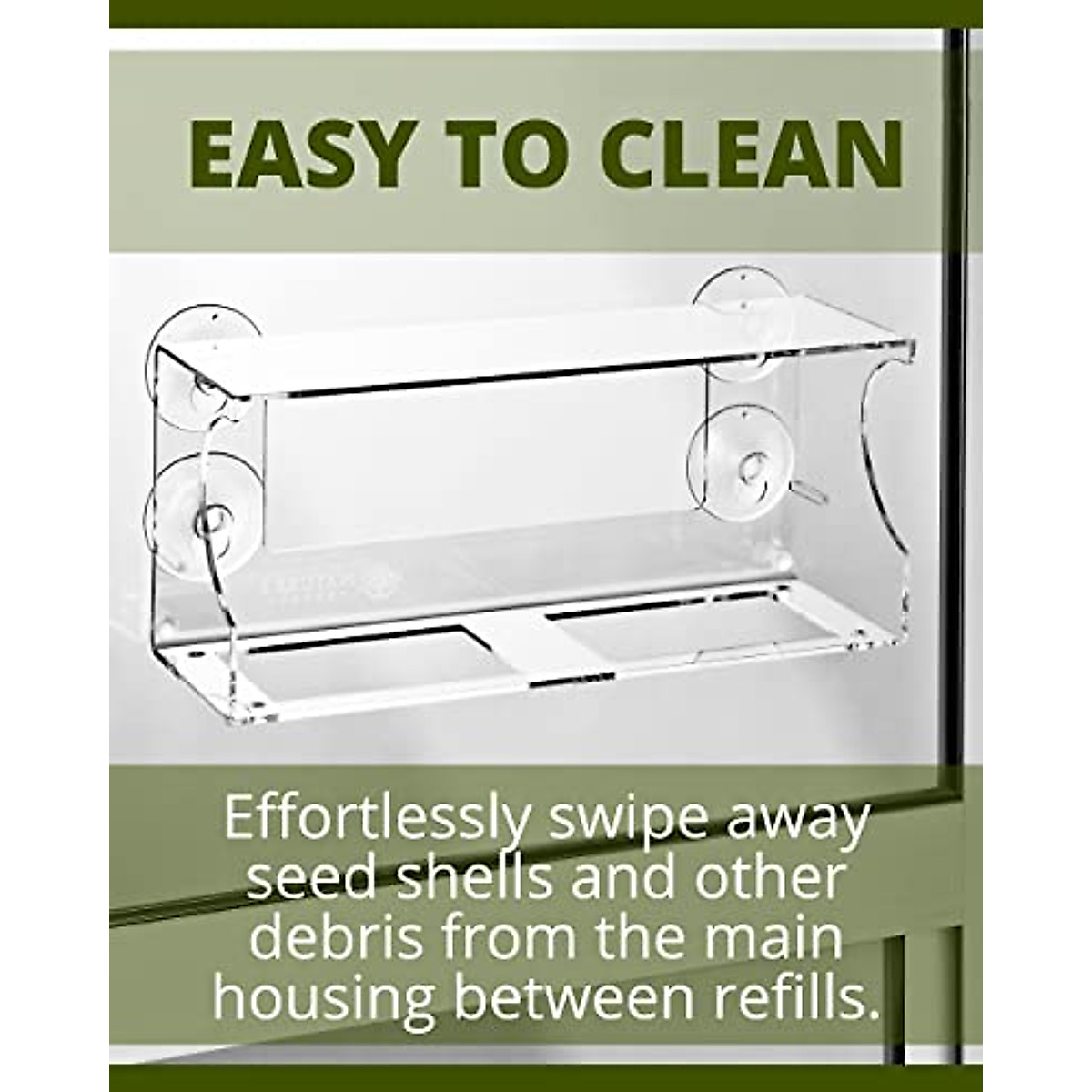 Nature's Envoy Window Bird Feeder – Clear View for Birdwatching - Strong Suction Cups for Outside - Slide Out Seed Tray w/Drain Holes for Easy Refill & Clean - Acrylic Outdoor Feeder for Wild Birds