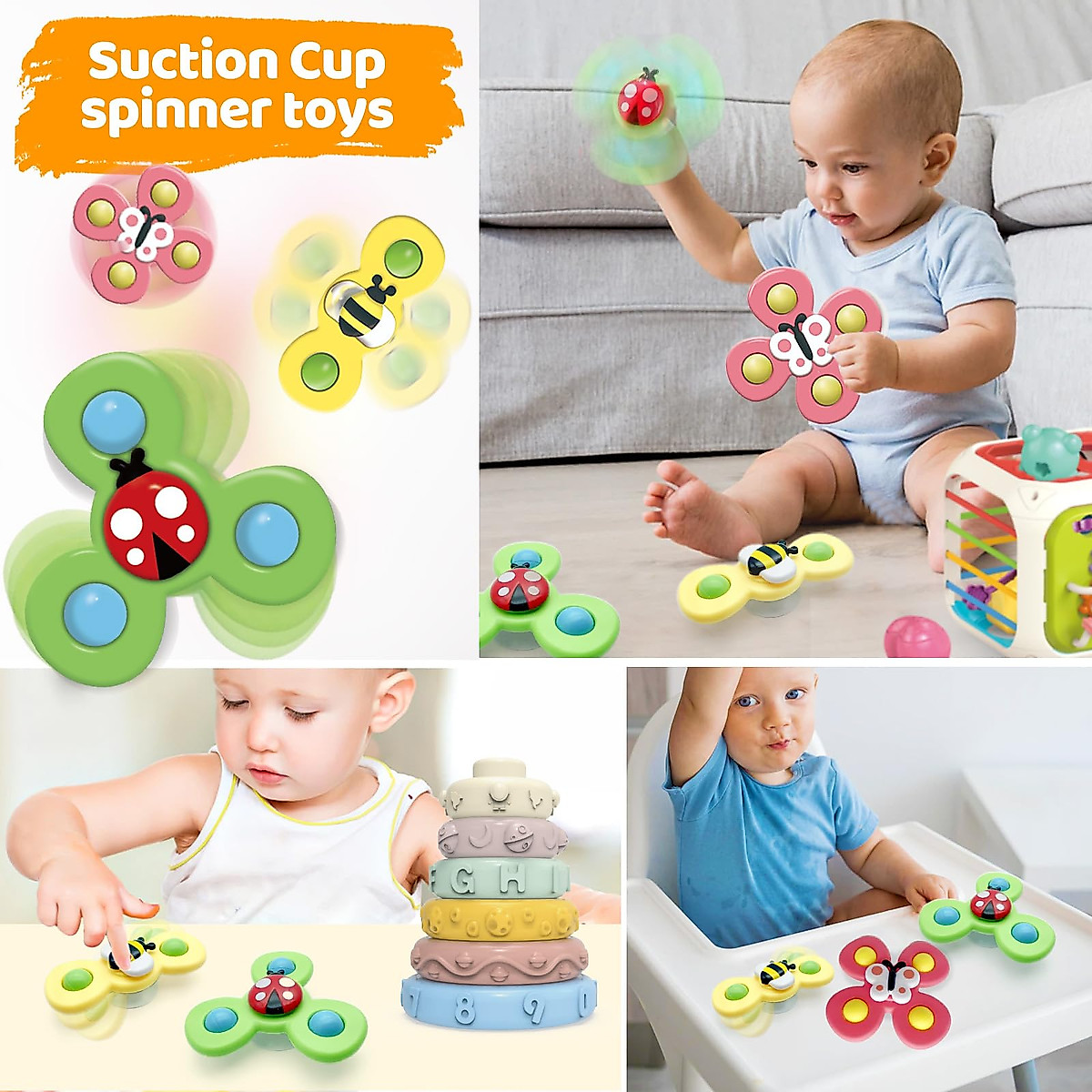 Innofans 5 in 1 Montessori Baby Toys for 3+ Year Old - Sensory Bins Toys, Travel Pull String Toy & Shape Sorter & Stacking Building Blocks & Suction Cup Spinner Toys, Birthday for Baby