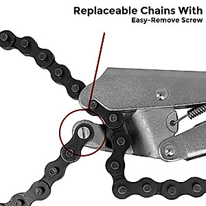 Locking Chain Pliers, Removable 48″ Chain, Holds Up To 14" Diameter Pipes, Unique Easy Open Crank Handle, Quick Release Trigger, PFC1048, Strong Hand Tools