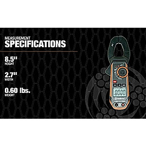 Southwire 21510N clamp meter; third-hand test probe holder; 400A AC current range; CAT III 600V safety rating; built-in non-contact voltage detector; 5 year warranty; Black Brown