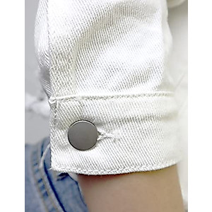 AMEBELLE Jean Jacket for Women Long Puff Sleeve Distressed Crop Denim Jackets Top(0002-White-L)