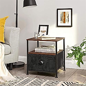 HIGOH Bedside Table Bedside Table, 3-Tier Bedside Table with Drawers, 2 Shelves, Dresser with Fabric Drawers