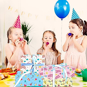 Mpanwen Birthday Wrapping Paper for Girls Kids, 12 Sheets Cake Rainbow Gift Design Wrap Paper for Girls Birthday - 20 x 29.5 Inches Per Sheet