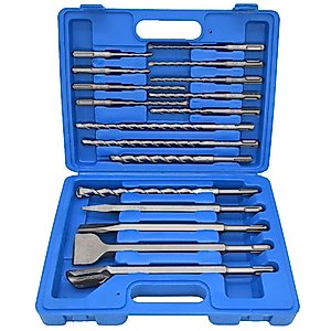 SDS-Plus Rotary Hammer Drill Bits Set,Chisels- SDS Plus Concrete Masonry Hole Tool,4pcs Chisel and 13pcs SDS Plus Rotary Hammer Drill Bit for Drilling Concrete, Masonry, Bricks and Stone(17 PCS)