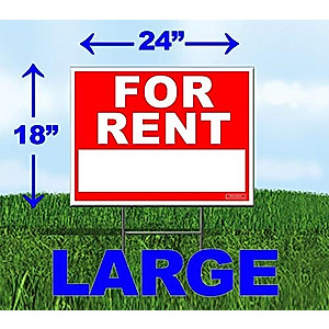 VIBE INK 1-Pack Large 24" x 18" - Home for Rent - Yard Sign/Lawn UV Ink - Corrugated Plastic - Double Sided - Waterproof- Metal Stake included - Made in USA - Great for ALL USES! (1)